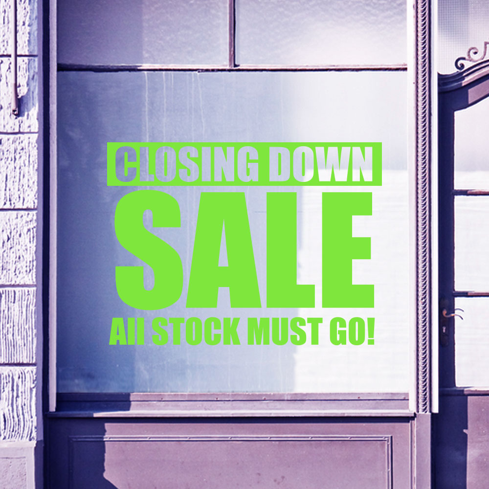 Closing Down Sale Sign Shop Retail Window Display Vinyl Wall Stickers ...