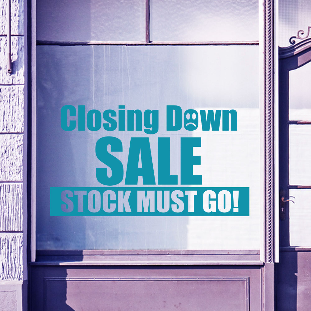 Closing Down Sale Sign Shop Retail Window Display Vinyl Wall Stickers ...