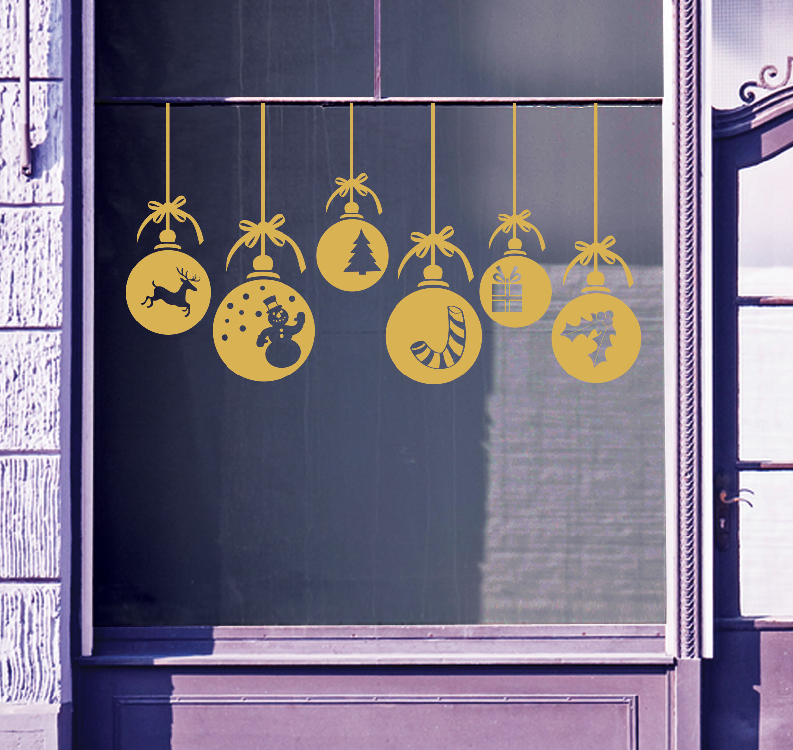 Christmas Xmas Baubles Shop Window Wall Decorations Vinyl Stickers ...