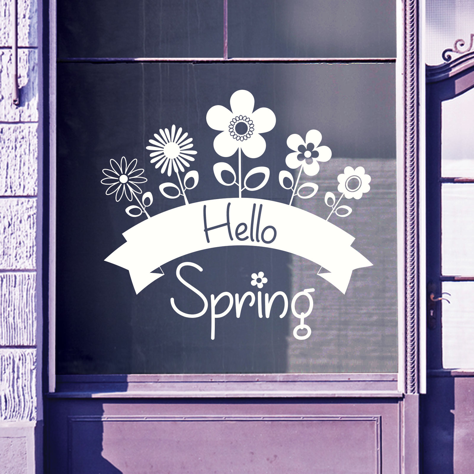 Hello Spring Time Greetings Vinyls Shop Window Display Wall Decals ...